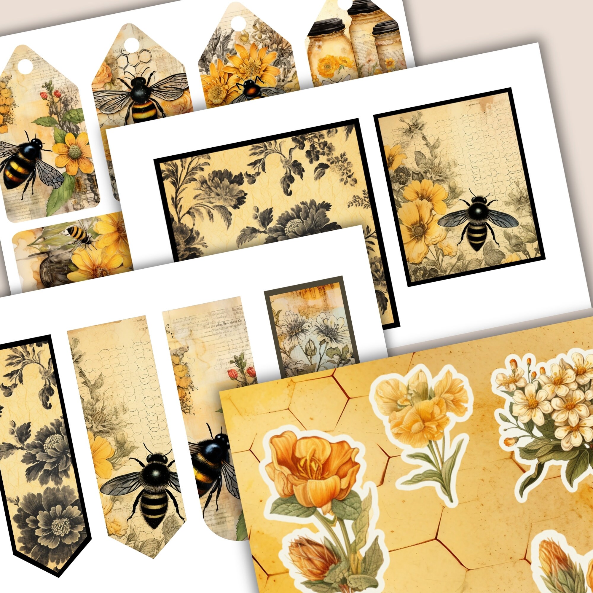 Bee Junk Journal Kit, Vintage Junk Journal, Ephemera, Junk Journal Kit ...