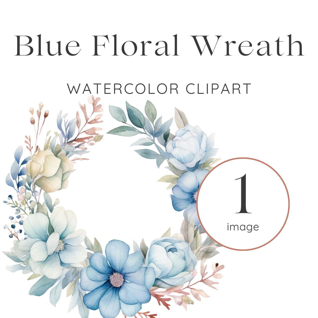 Blue Floral Wreath Clipart, Watercolor Wreath Clipart, Invitation ...