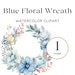 Blue Floral Wreath Clipart, Watercolor Wreath Clipart, Invitation ...