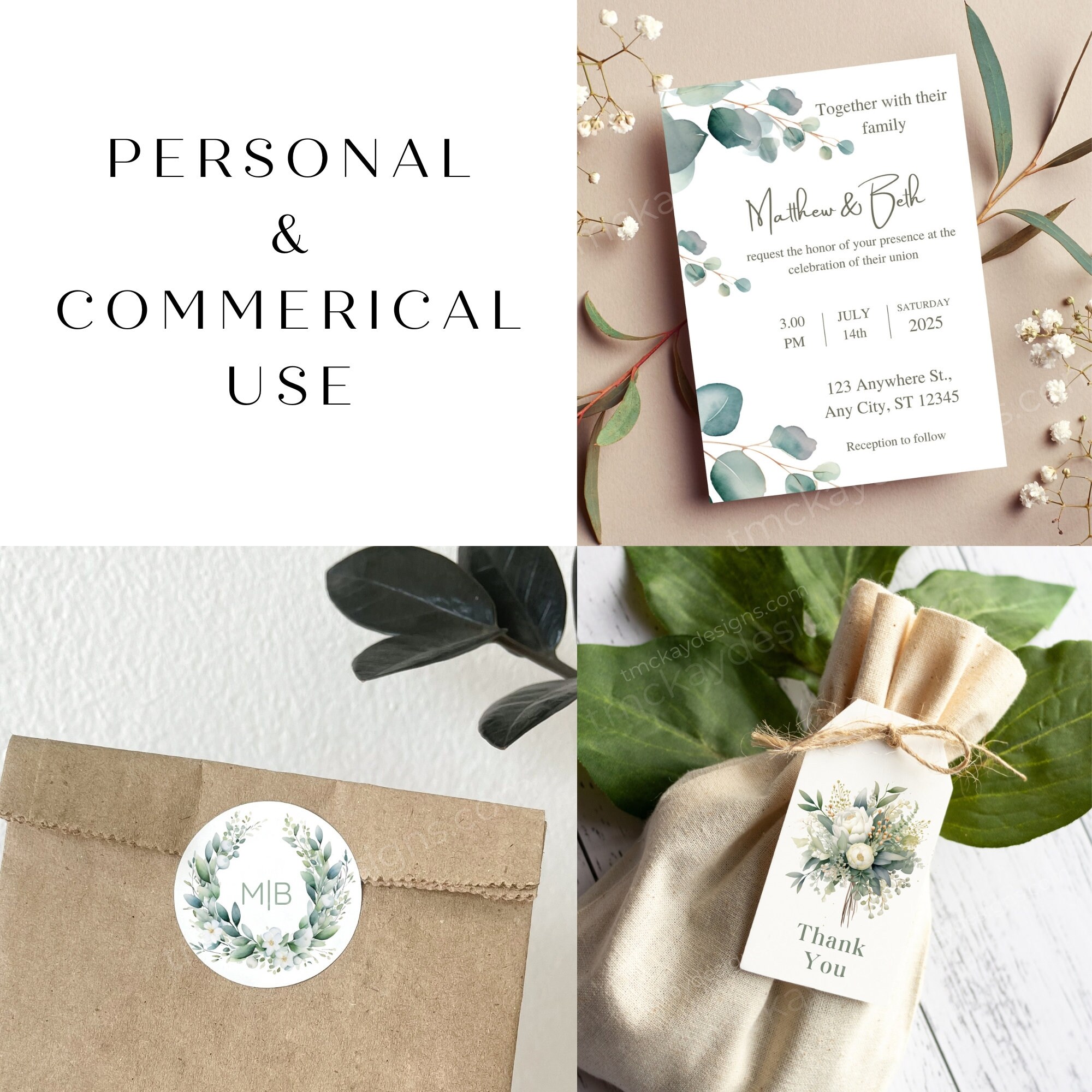 Eucalyptus Clipart, Watercolor Eucalyptus Clipart Bundle, Invitation Clipart, Greenery Clipart ...