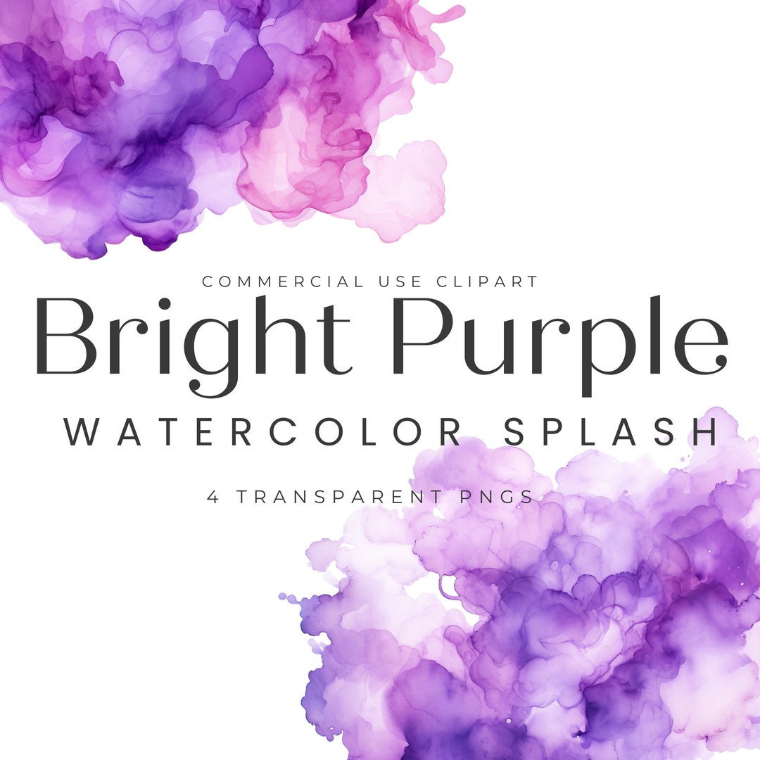 Purple Watercolor Color Splash Clipart, Purple Alcohol Ink Clipart ...