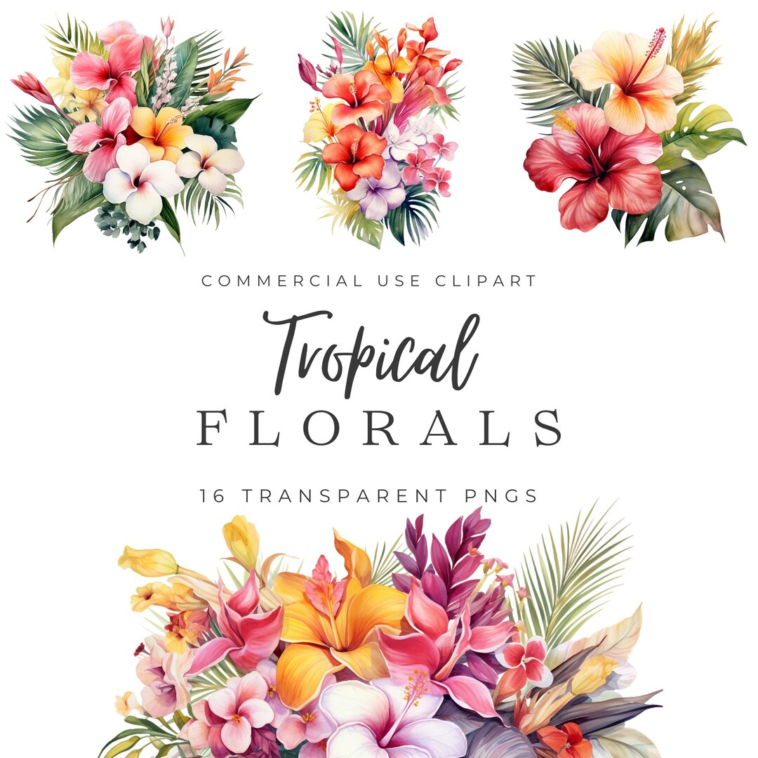 Tropical Floral Clipart, Floral Watercolor Clipart, Wedding Clipart ...