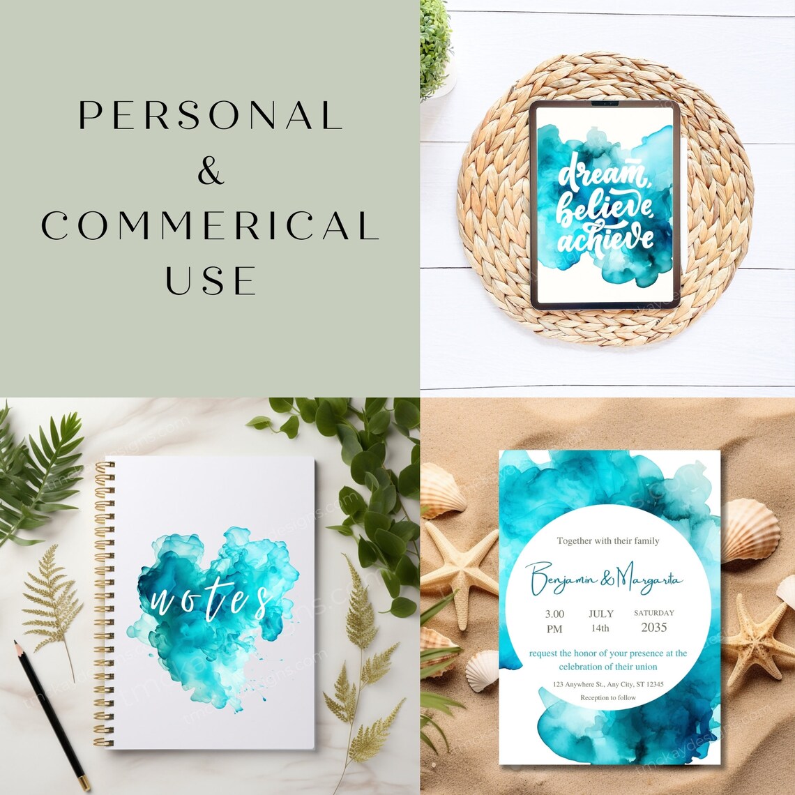 Teal Watercolor Color Splash Clipart, Turquoise Alcohol Ink Clipart ...