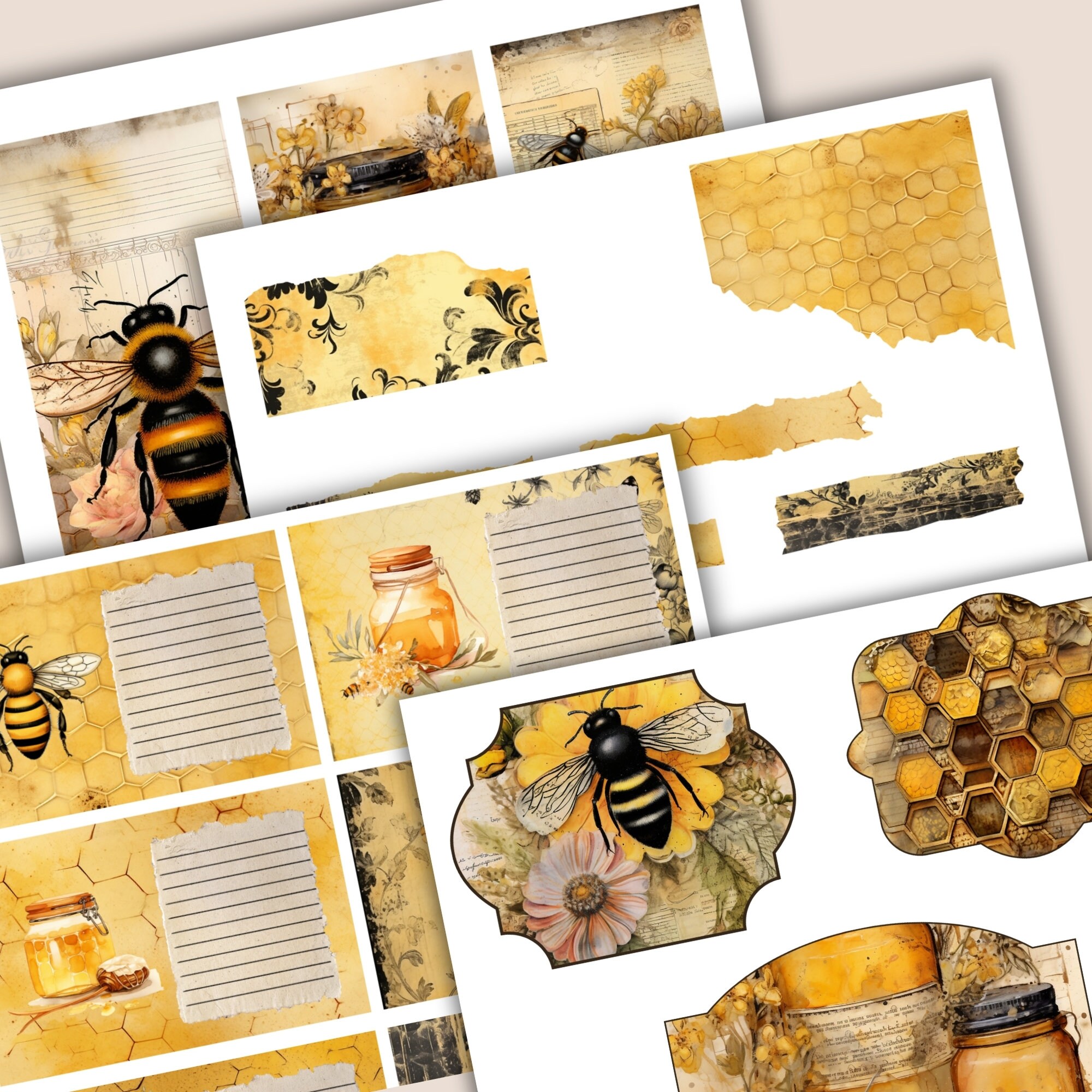 Bee Junk Journal Kit, Vintage Junk Journal, Ephemera, Junk Journal Kit ...