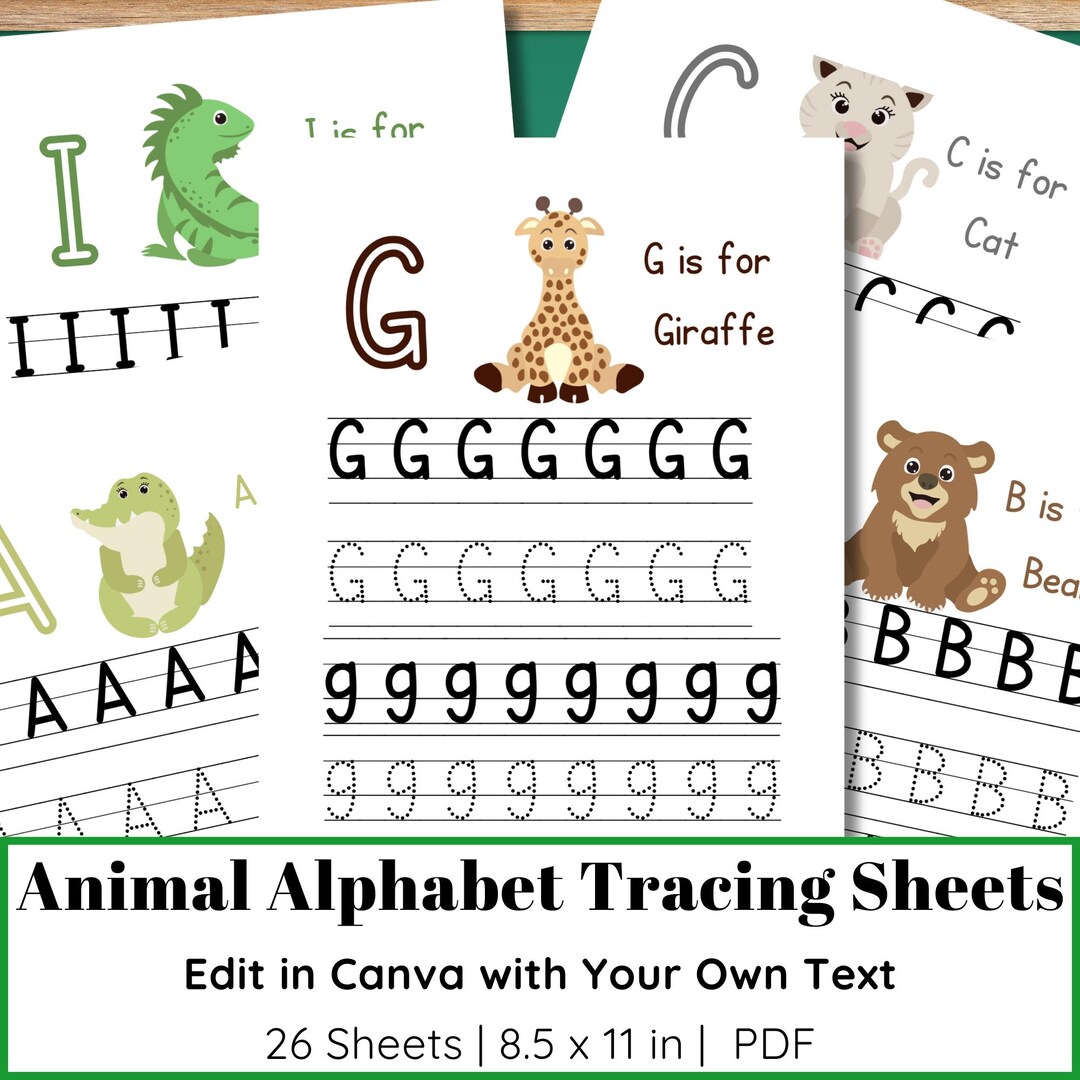 Animal Alphabet Tracing Worksheets A–Z, 26 Printable Letter Practice ...