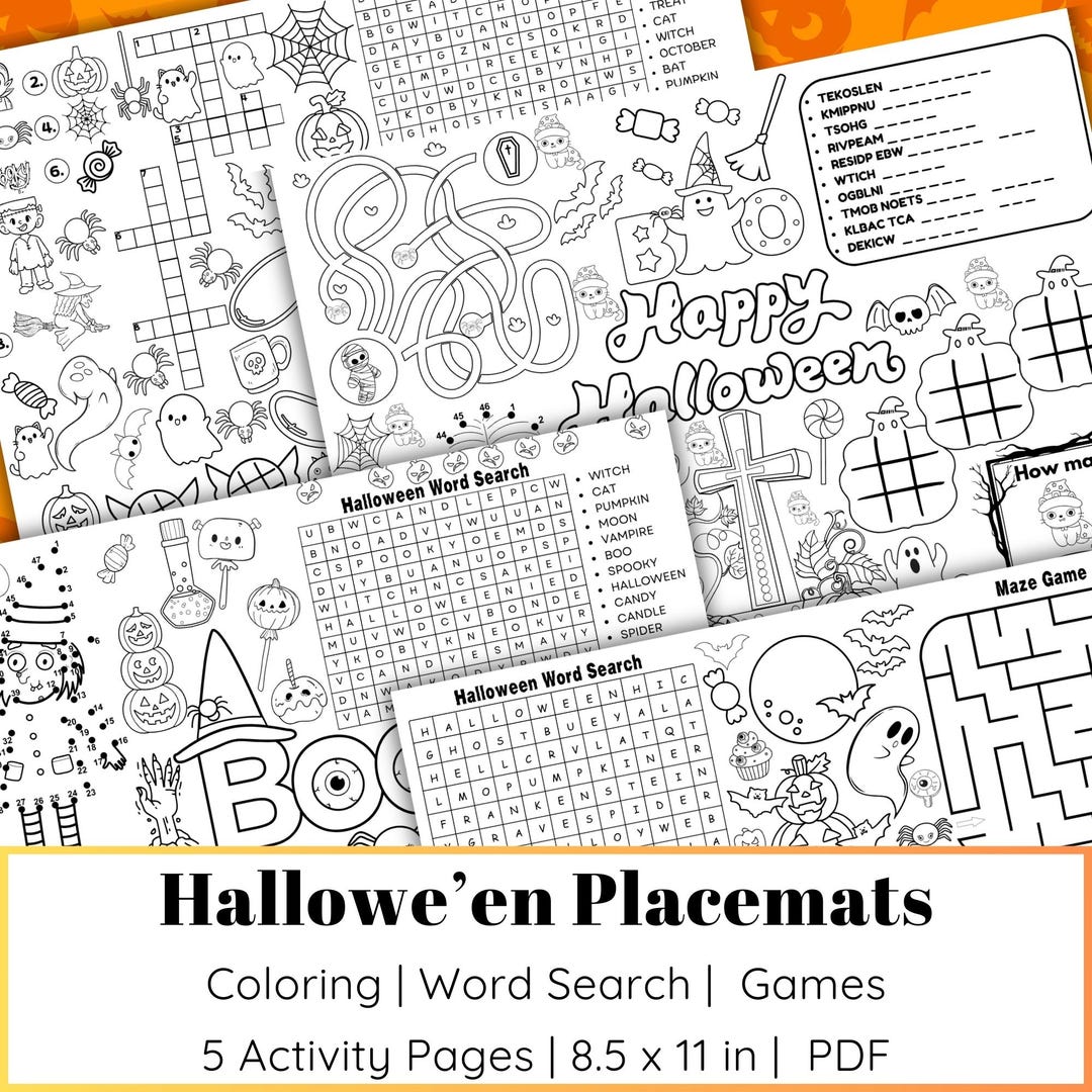 Halloween Activity Placemats Printable PDF | Kids Halloween Coloring ...