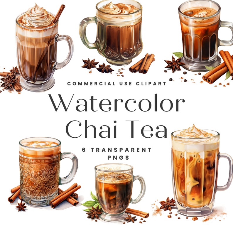 Chai Tea Clipart, Beverage Clipart, Tea Clipart, Watercolor Chai Tea ...