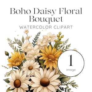 Boho Daisy Floral Bouquet Clipart, Floral Bouquet Clipart, Invitation ...