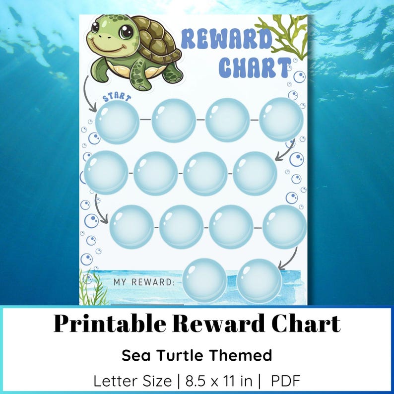 Sea Turtle Reward Chart for Kids | Printable Behavior Chart | Ocean ...
