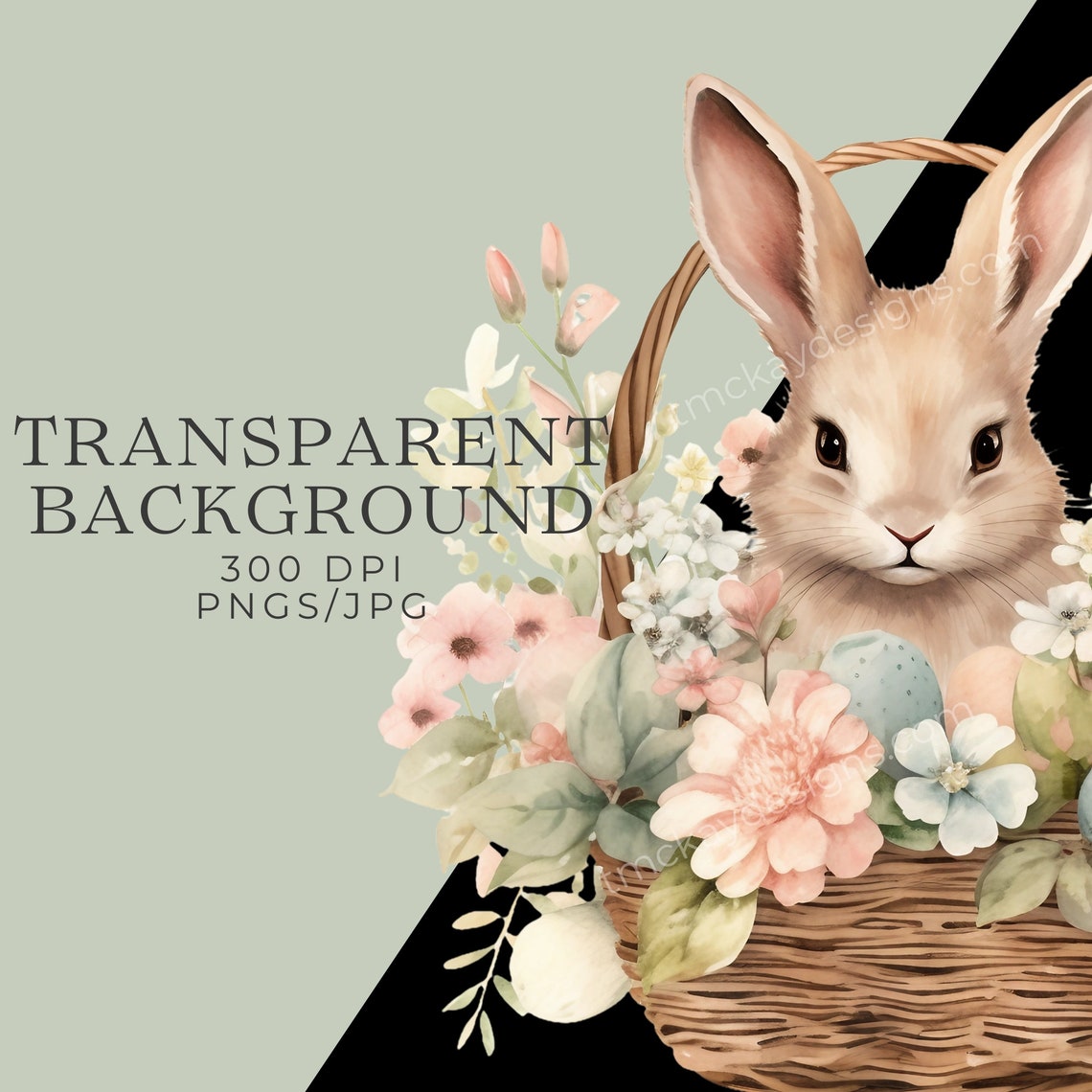 Easter Bunny Basket Clipart, Commercial Clipart, Flower Bunny Basket ...