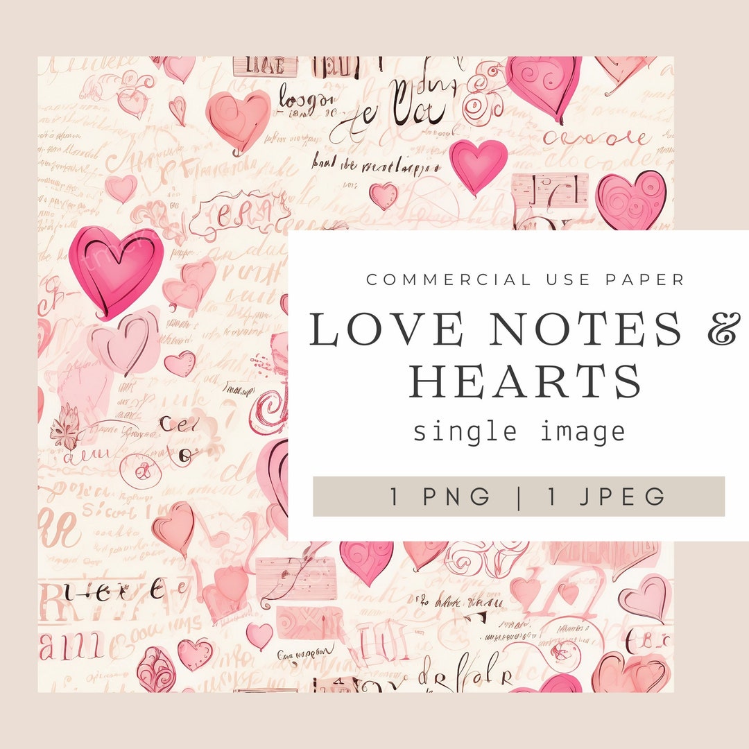 Love Notes and Hearts Digital Paper, Commercial Use, Love Digital Paper ...