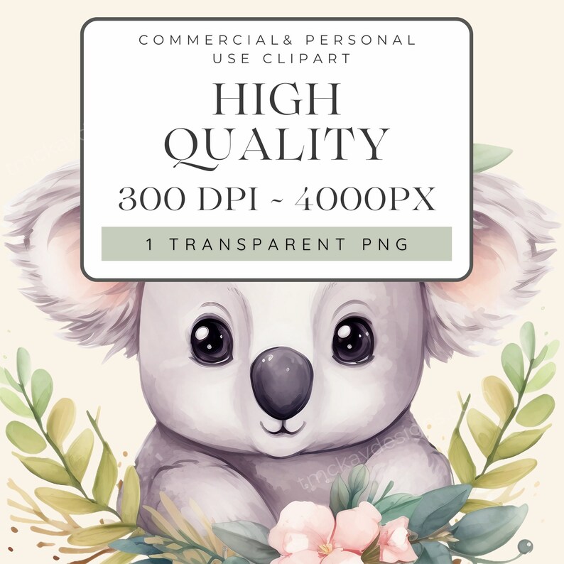 Baby Koala Clipart, Watercolor Koala Clipart, Koala PNG, Nursery ...