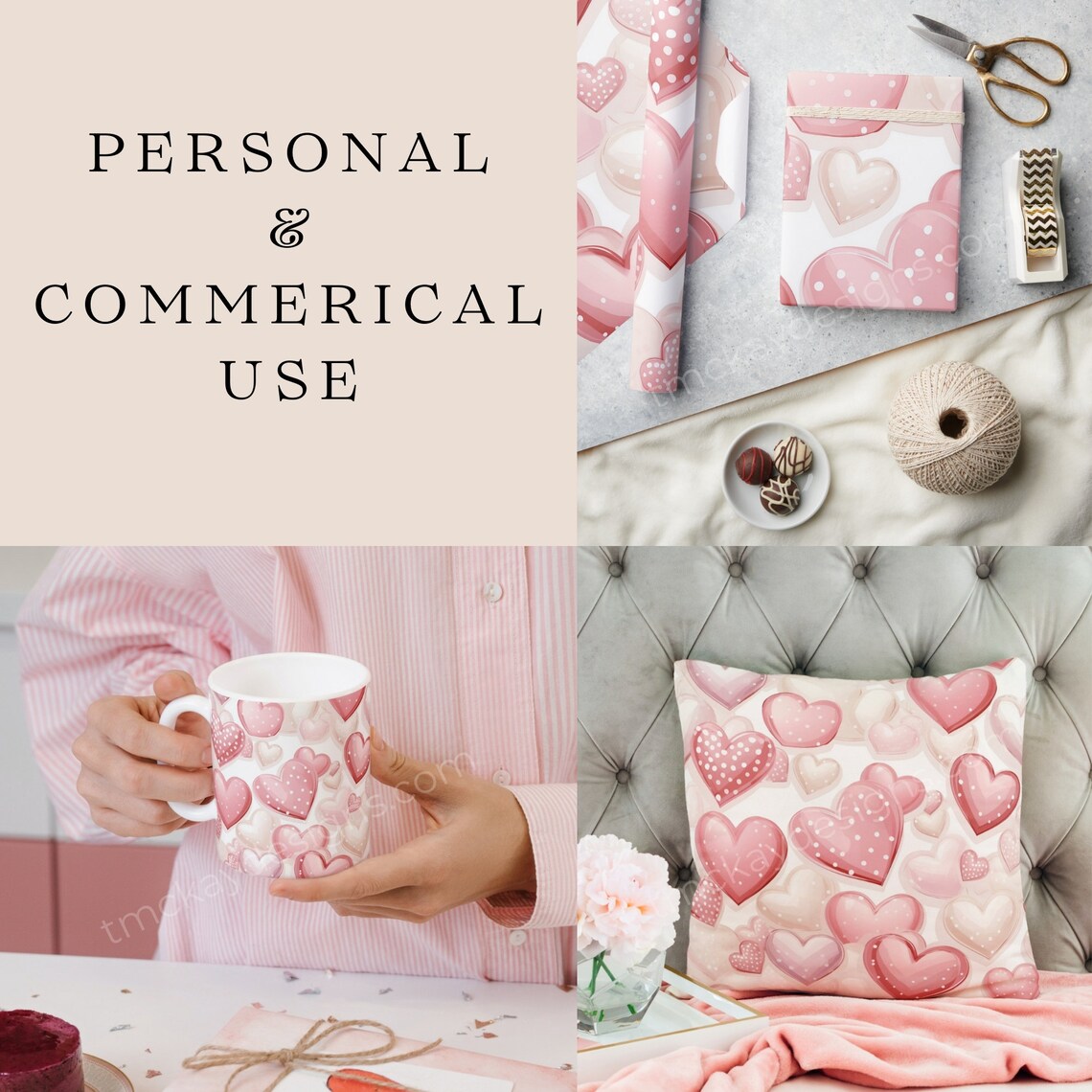 Pink Heart Digital Paper, Commercial Use, Love Digital Paper, Scrapbook ...