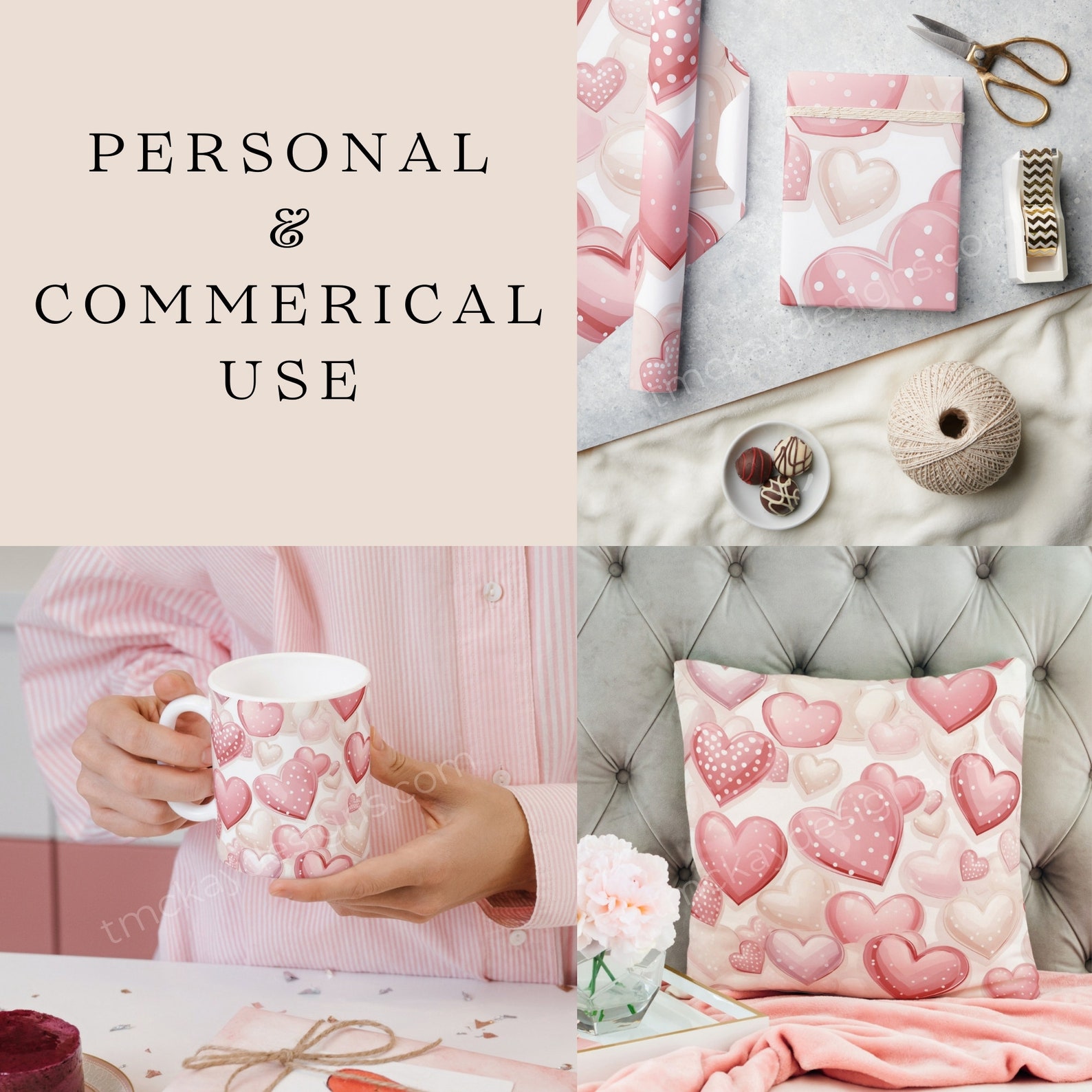 Pink Heart Digital Paper, Commercial Use, Love Digital Paper, Scrapbook ...