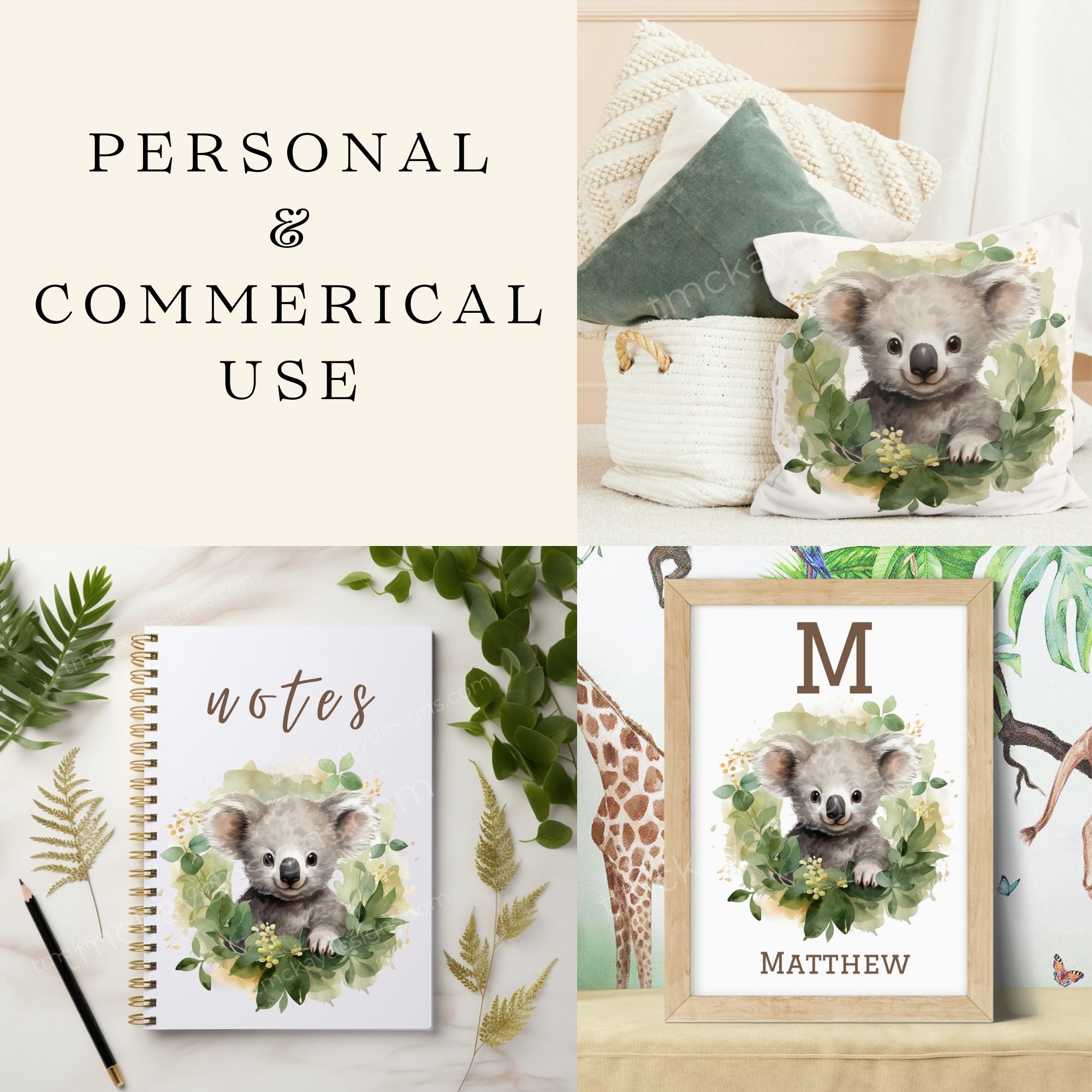 Baby Koala Clipart, Watercolor Koala Clipart, Koala PNG, Nursery ...