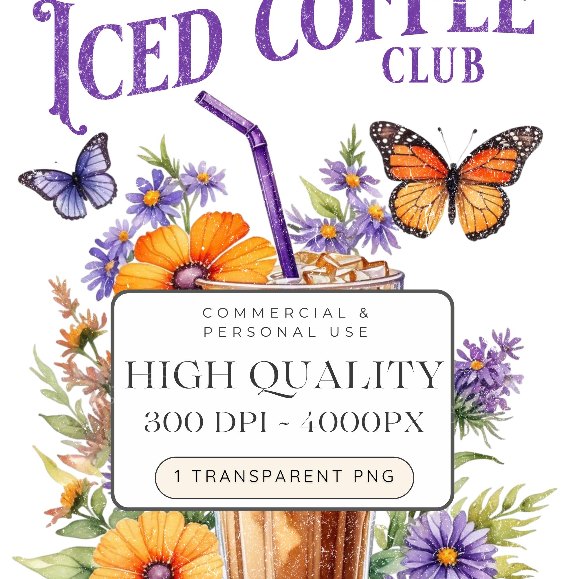 Iced Coffee PNG, Floral Coffee PNG, Iced Coffee Clipart for Commercial ...