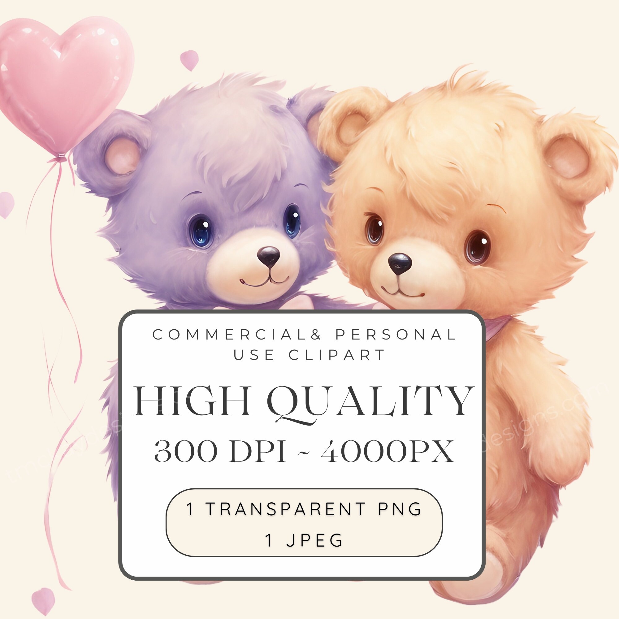 Teddy Bear Couple Clipart, Watercolor Teddy Bear Clipart, Teddy Bear ...