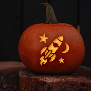 Space PRINTABLE Pumpkin Carving Stencil Set - Rocket Ship, Astronaut ...