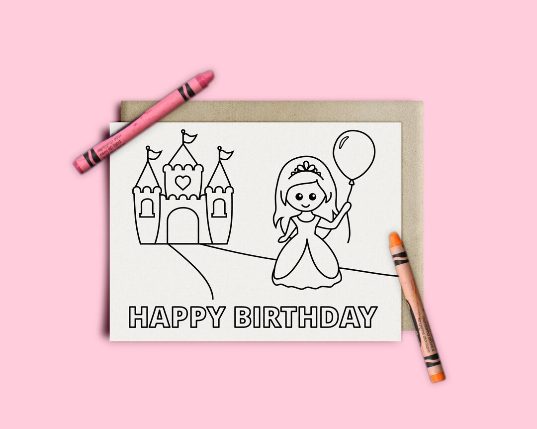 Happy Birthday Princess Colouring Blank Card - Etsy