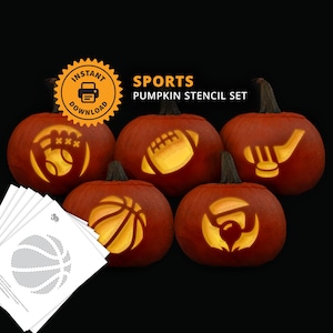Sports PRINTABLE Pumpkin Carving Stencil Set - Football, Basketball ...