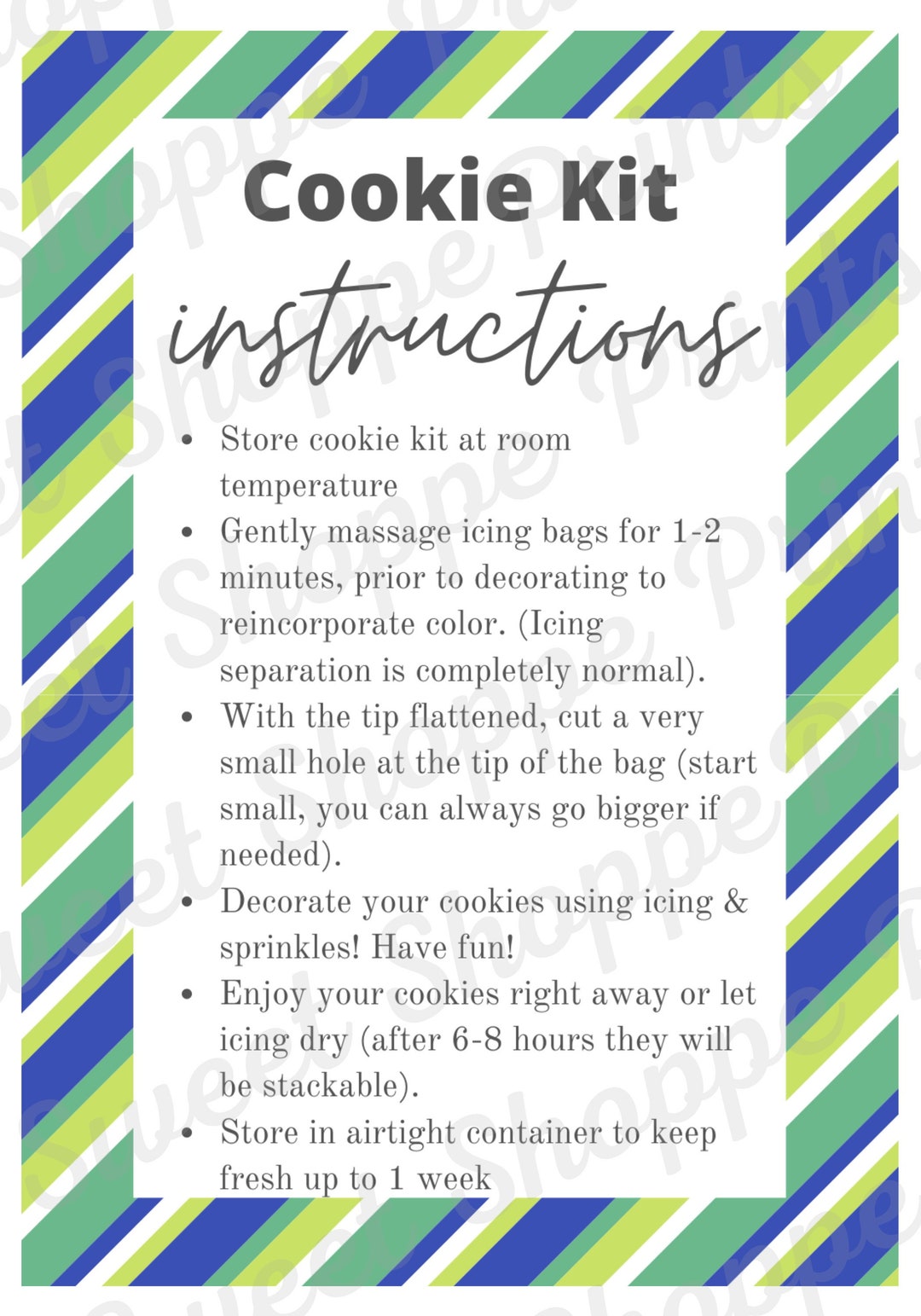 3.5"x5" DIY Cookie Card - DIY Kit Tag - Instant Download - Etsy