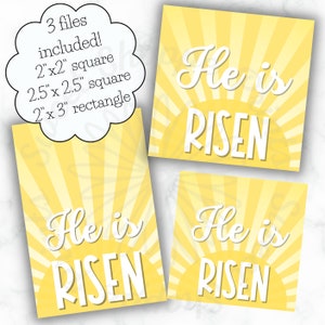 2"/2.5" Square & 2x3" Rect He is Risen Tag- Instant Download - Etsy