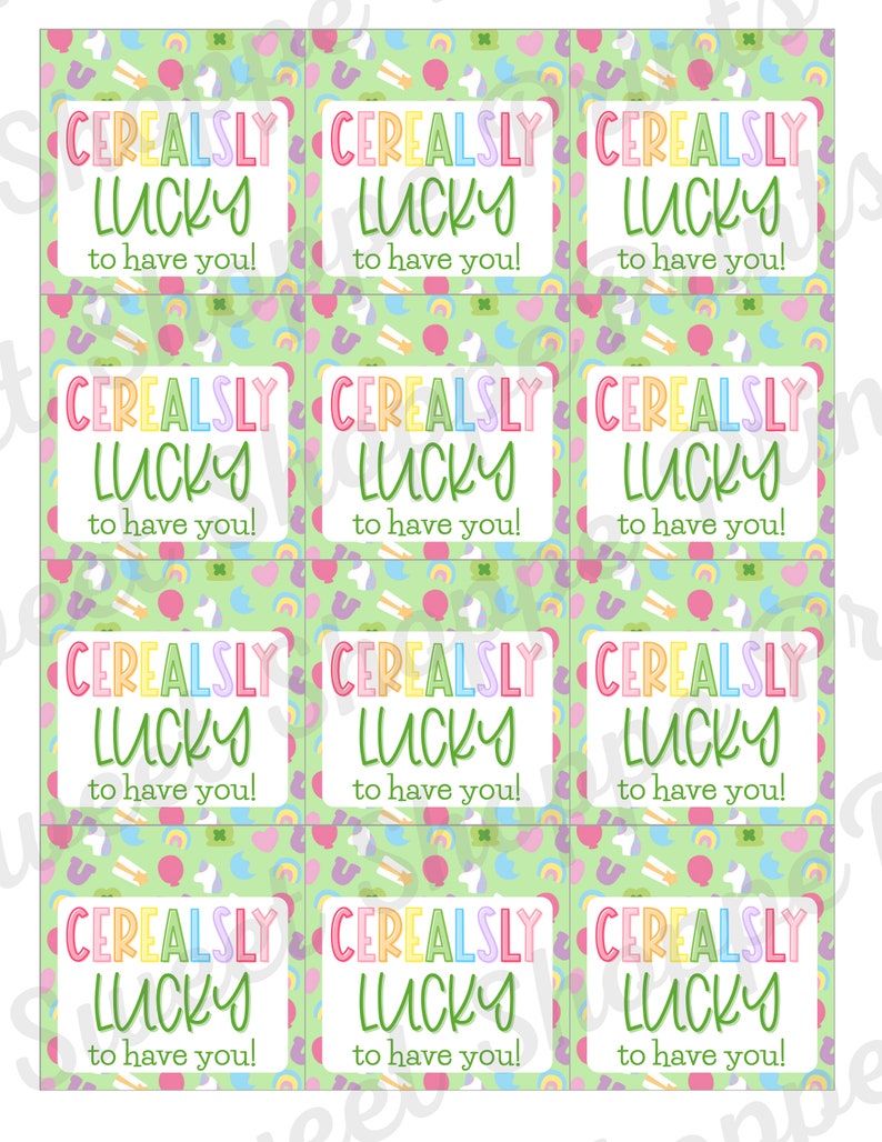 2"/2.5" Square & 2x3" Rect ST Patrick's Day Cerealsly Lucky Tag ...