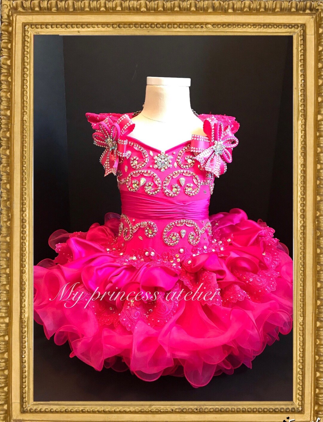Girl Fuchsia Hot Pink Pageant Dress/ Girl First Birthday Party Dress ...