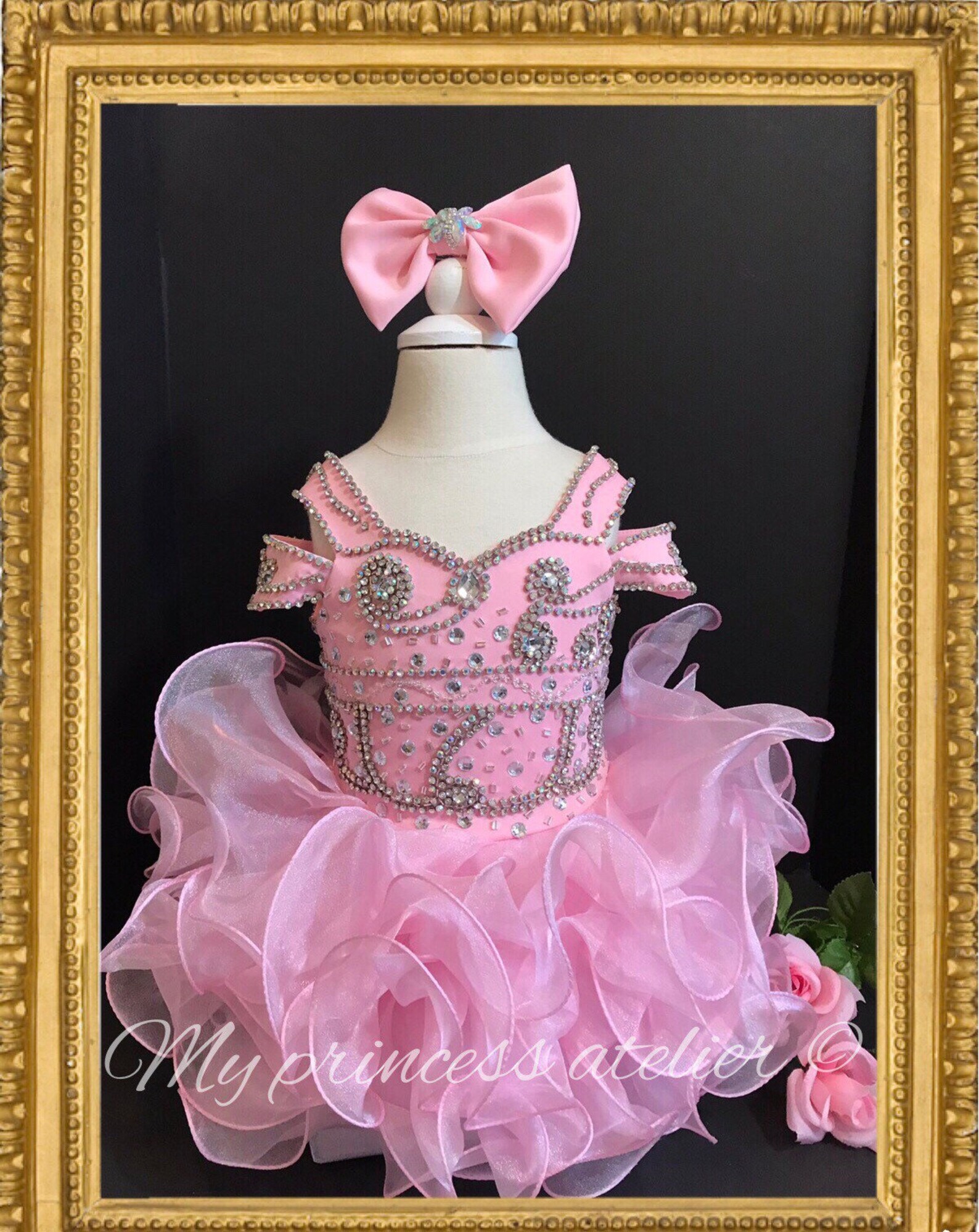Pink Pageant Dress/ Pink Crystal Flower Girl Dress/ Pink First Birthday ...