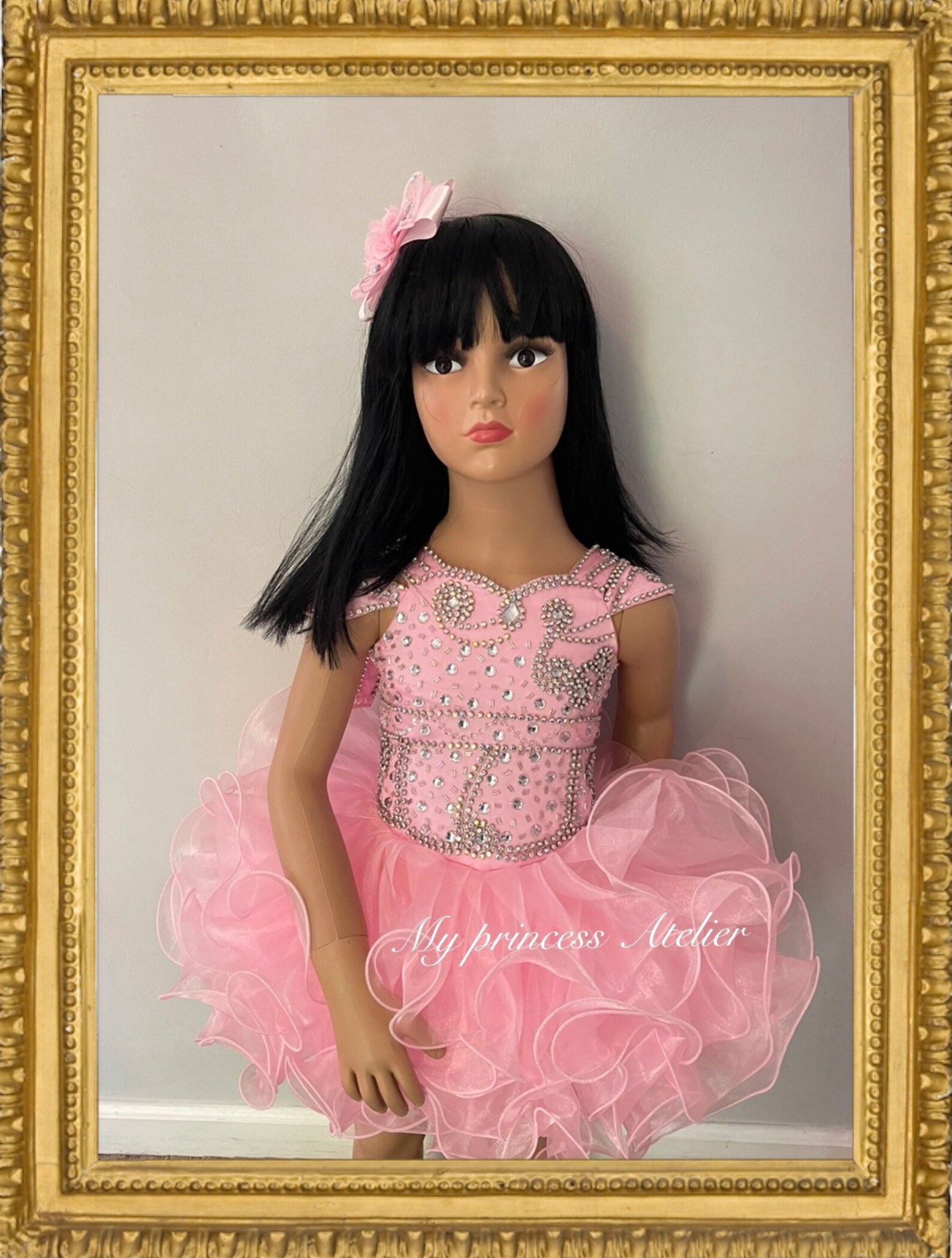 Pink Pageant Dress/ Pink Crystal Flower Girl Dress/ Pink First Birthday ...