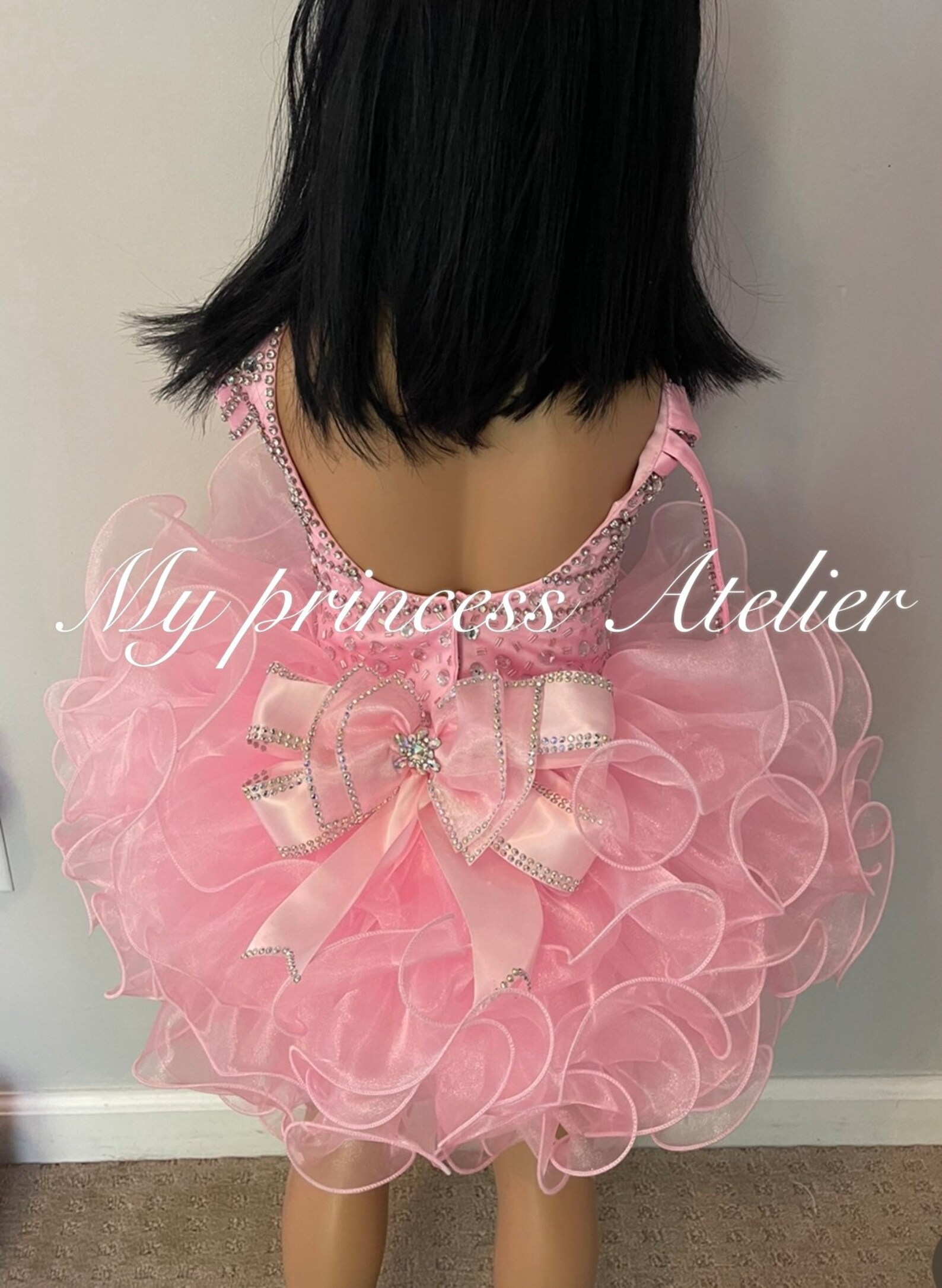 Pink Pageant Dress/ Pink Crystal Flower Girl Dress/ Pink First Birthday ...