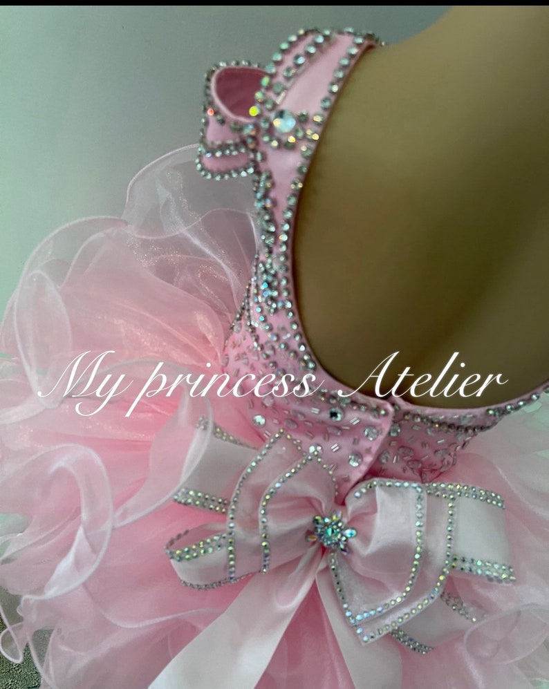 Pink Pageant Dress/ Pink Crystal Flower Girl Dress/ Pink First Birthday ...