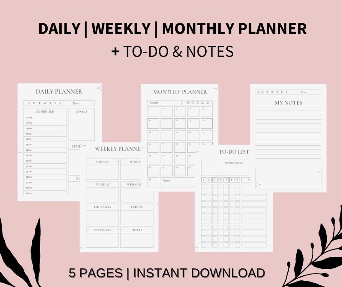 Daily, Weekly, Monthly, To-do Checklist Planner Insert Pages + Notes ...