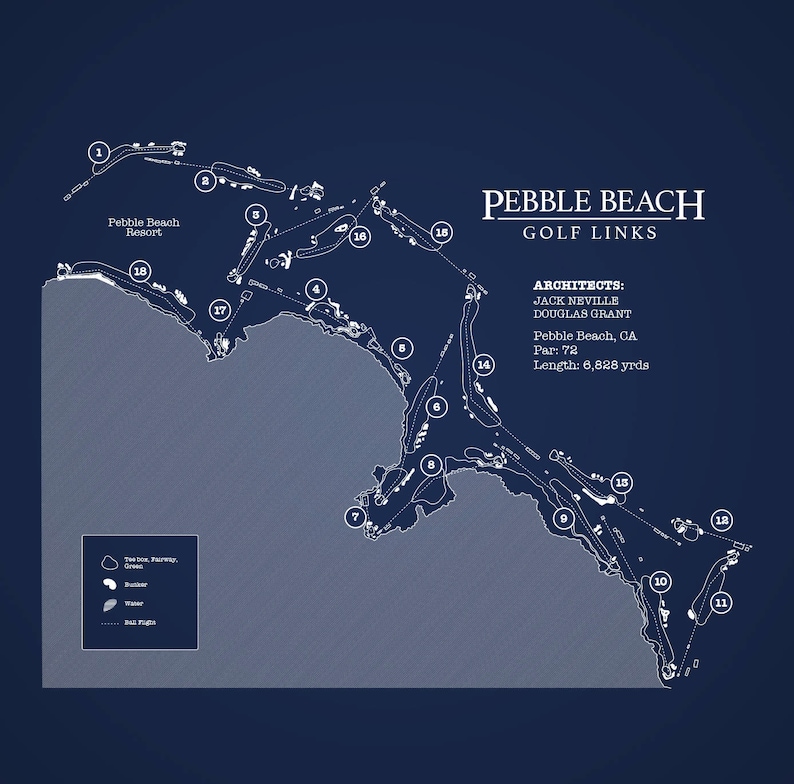 Pebble Beach Golf Links Course Map - Digital Download - Etsy