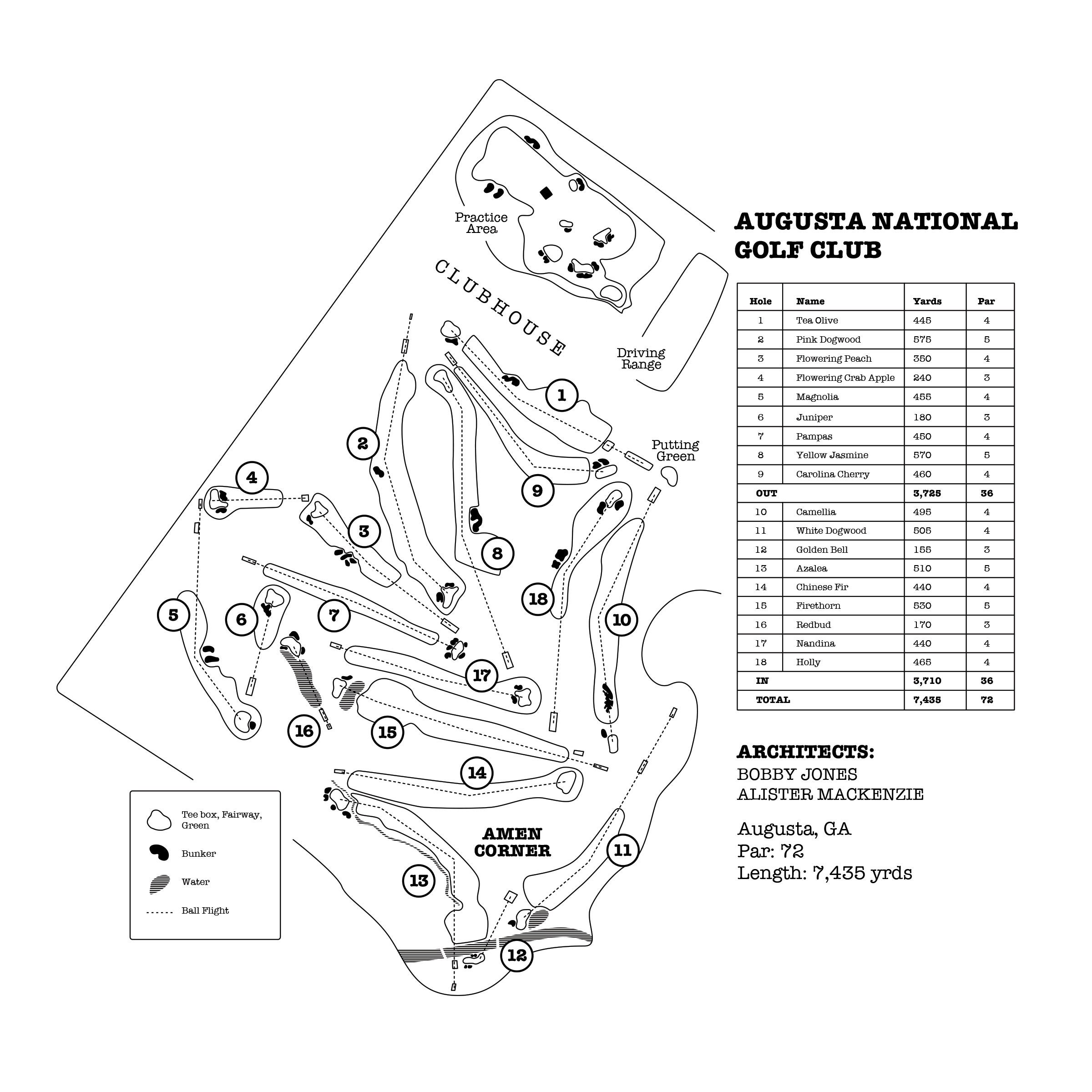8x10 - Augusta National Golf Club Course Map - B/W - Digital Download ...