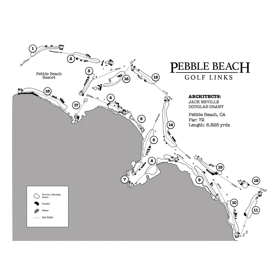 Pebble Beach Golf Links Course Map - B/W - Digital Download - Etsy