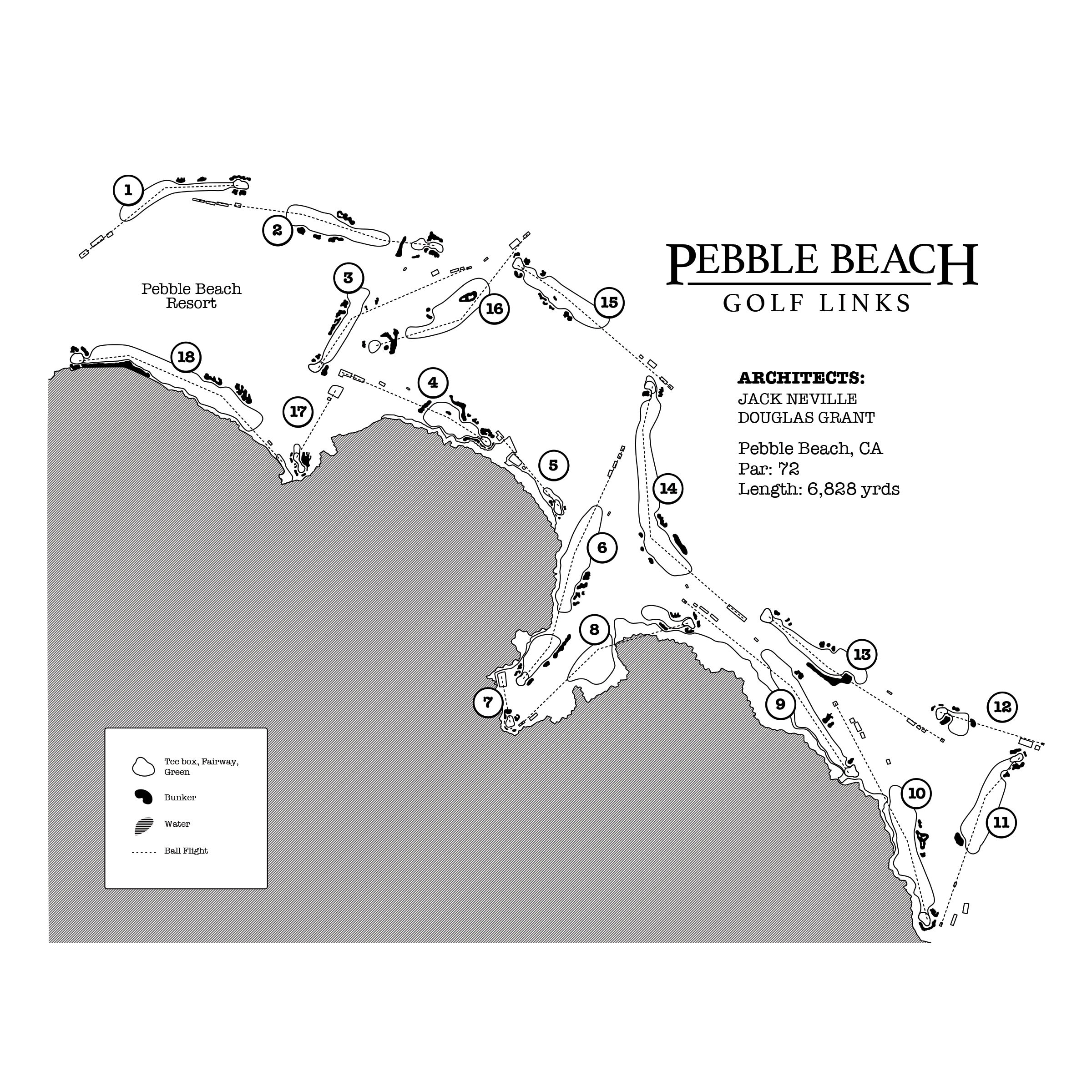 Pebble Beach Golf Links Course Map - B/W - Digital Download - Etsy