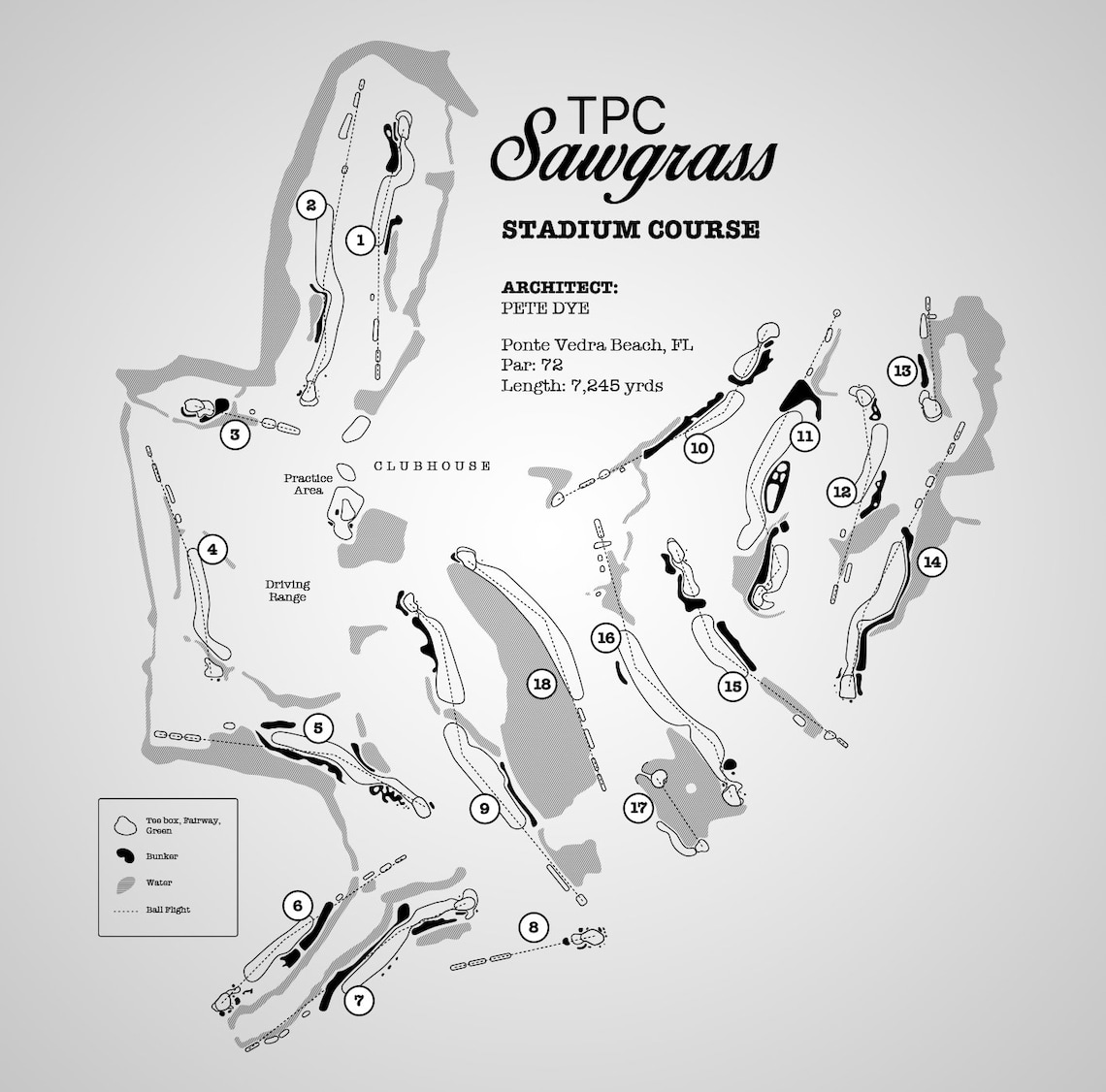 TPC Sawgrass Stadium Course Map - B/W - Digital Download - Etsy