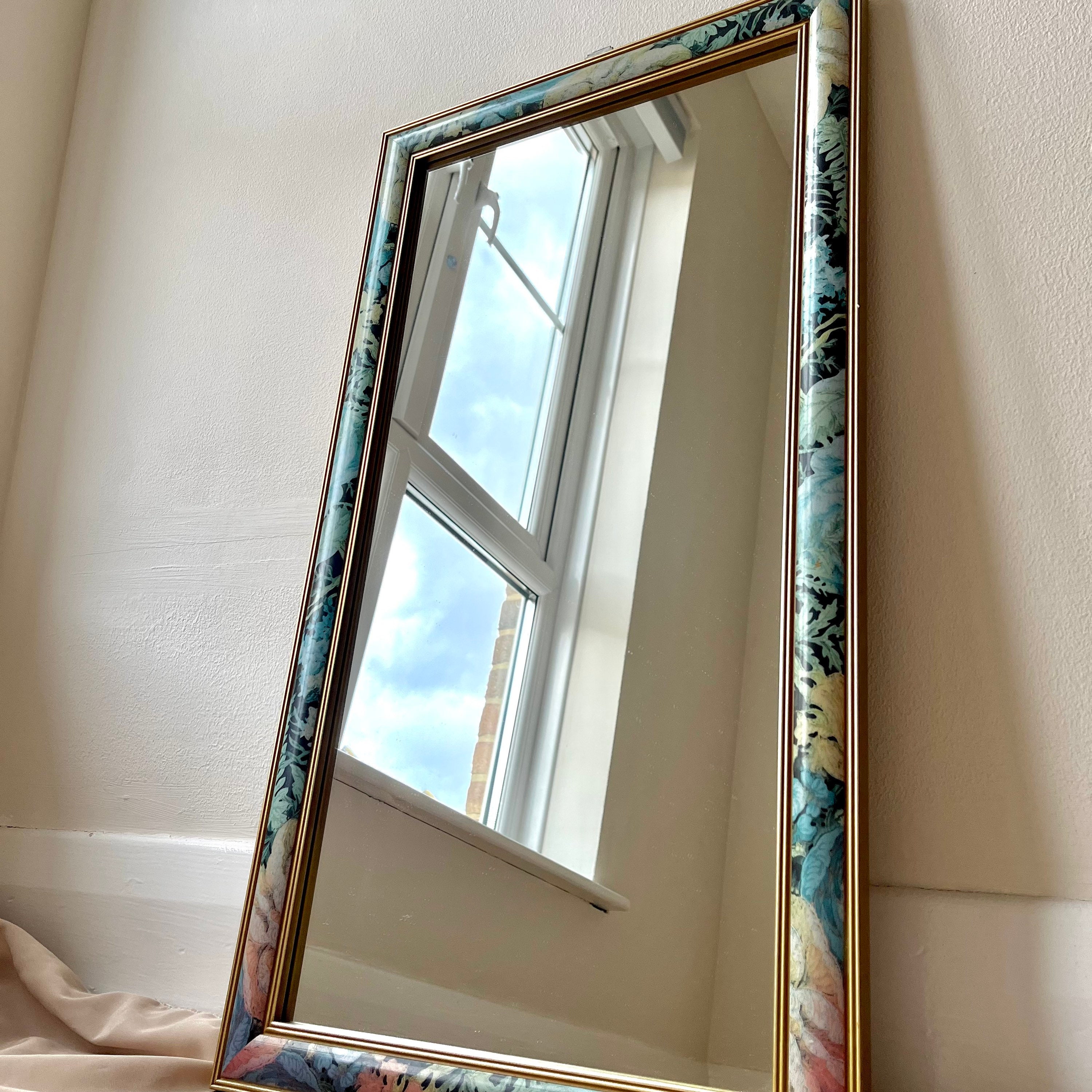 Original Vintage 80s Wooden French Floral Portrait Wall Mirror ...