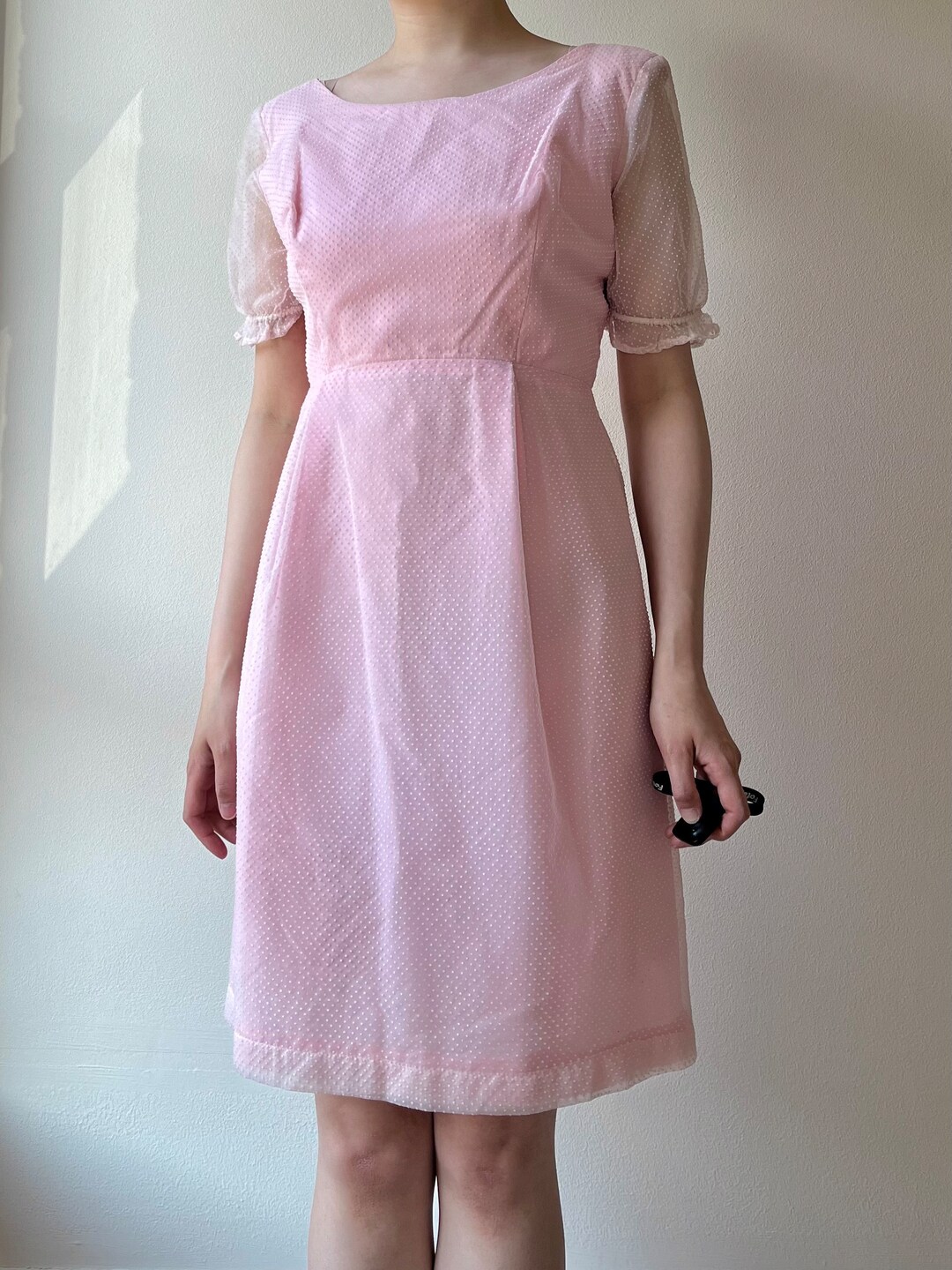 Original 60s Mon Cherie Mini Dress Milkmaid Swiss Polka Mesh Overlay ...