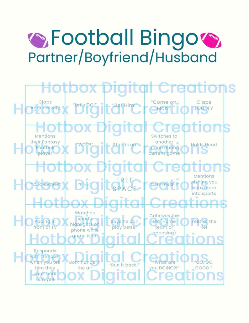 Printable FOOTBALL Bingo Cards Set of 3. Partner/husband/boyfriend’s ...