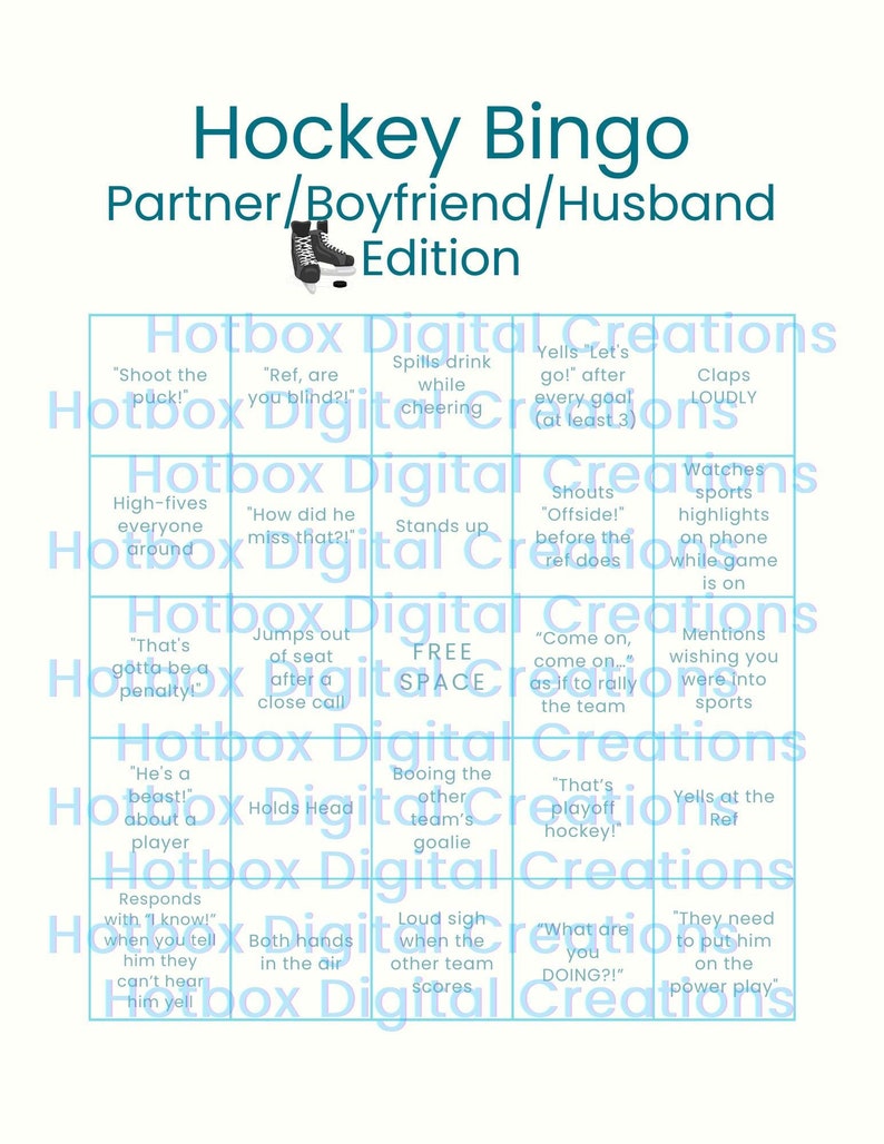 Printable HOCKEY Bingo Cards Set of 3. Partner/husband/boyfriend’s ...