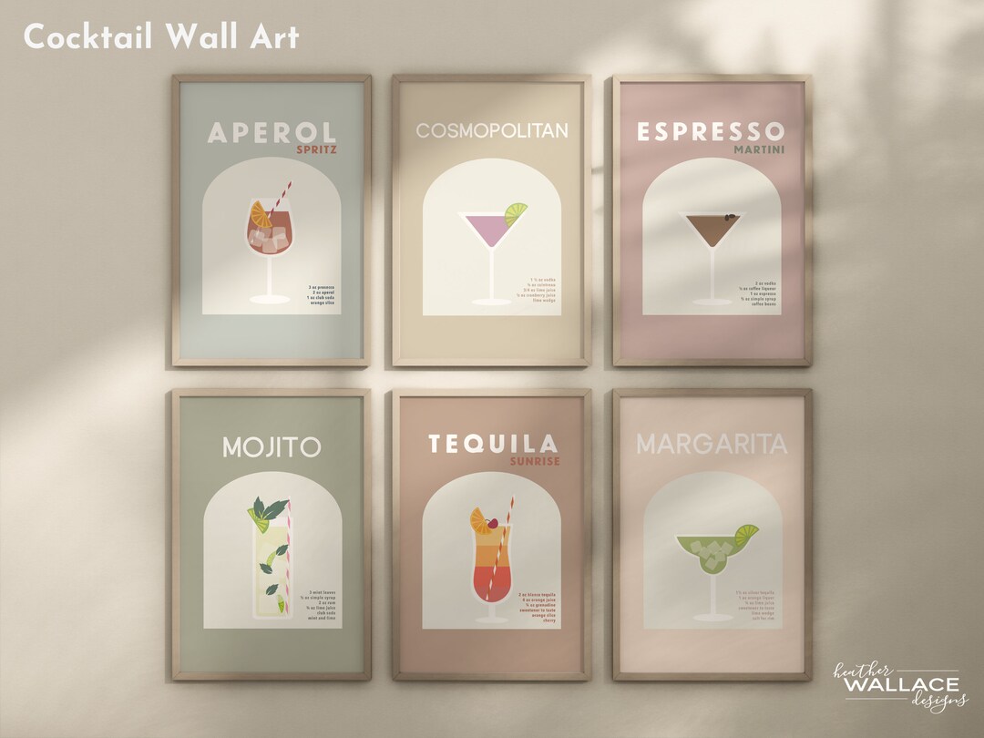 Boho Neutral Cocktail Wall Art Prints | 6 Designs Included | INSTANT ...
