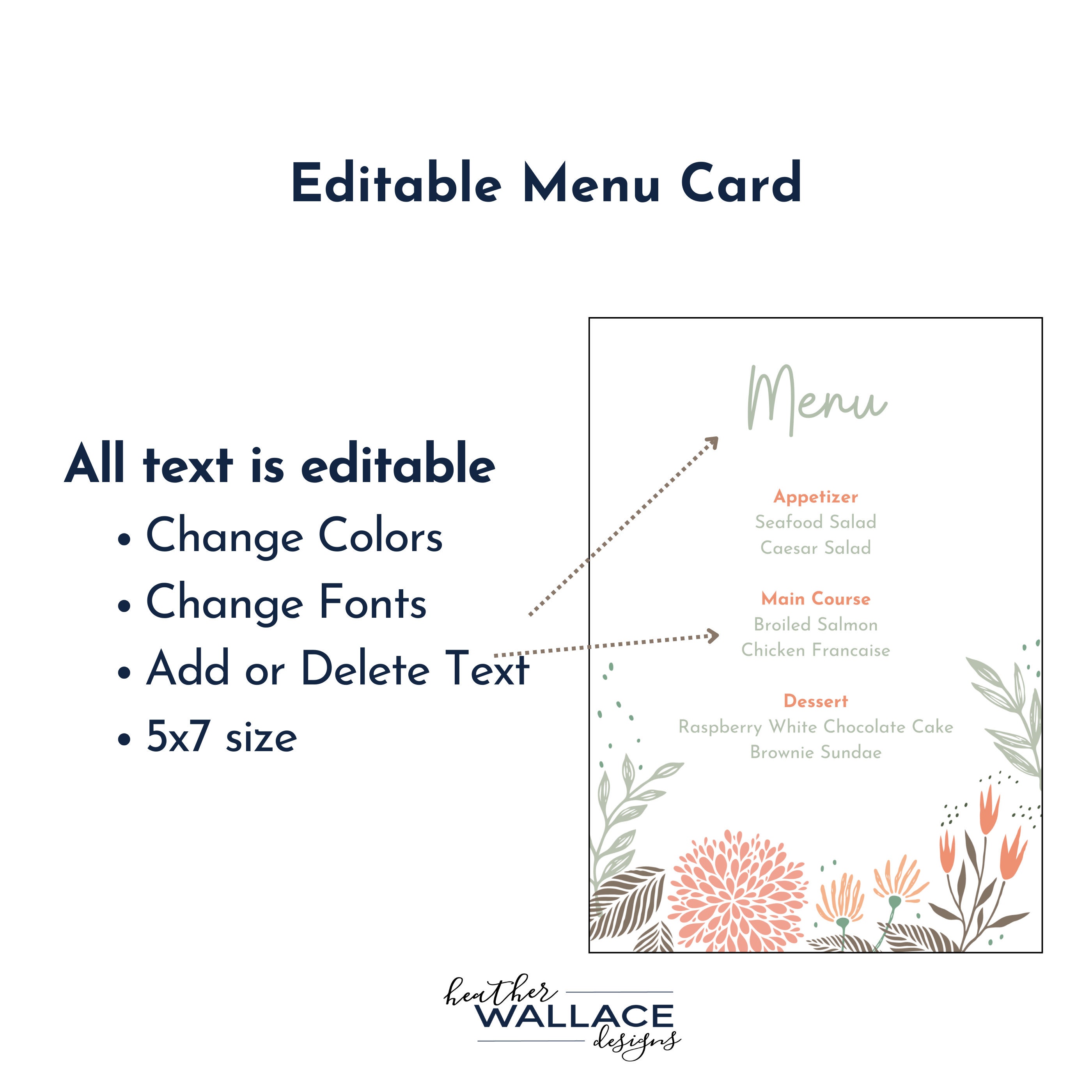 Boho Menu Card Edit in Canva Digital Download Print Your - Etsy