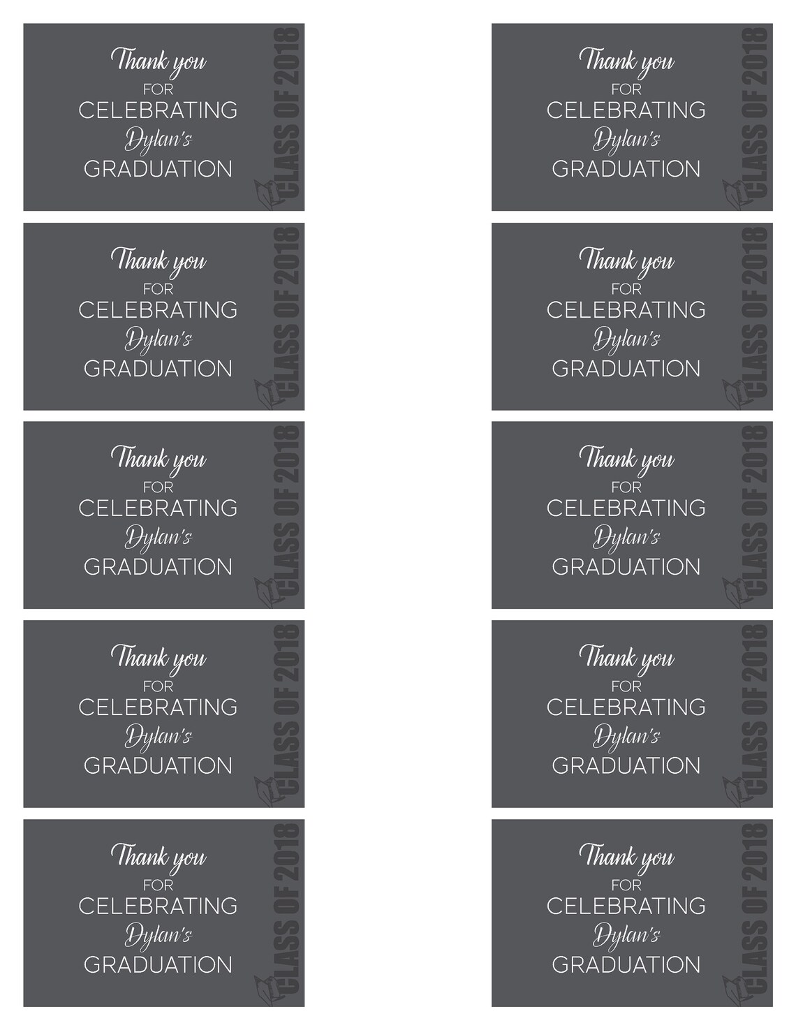 Graduation Gift Tags Thank You Gift Party Favor Gray - Etsy
