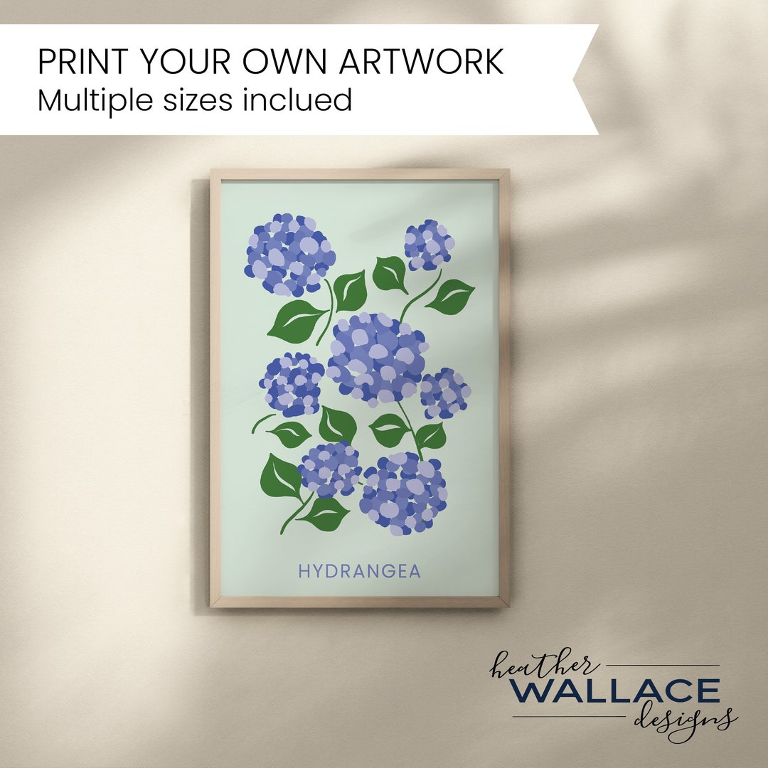 Blue Hydrangea Flower Poster INSTANT DOWNLOAD Room Wall Art Printable ...