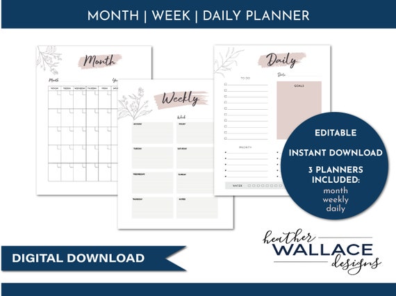 Print or Digital Calendar and Planner Month Weekly Daily - Etsy