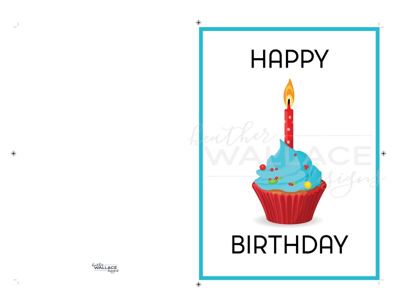 Print at Home Birthday Card Cupcake Candle Instant | Etsy