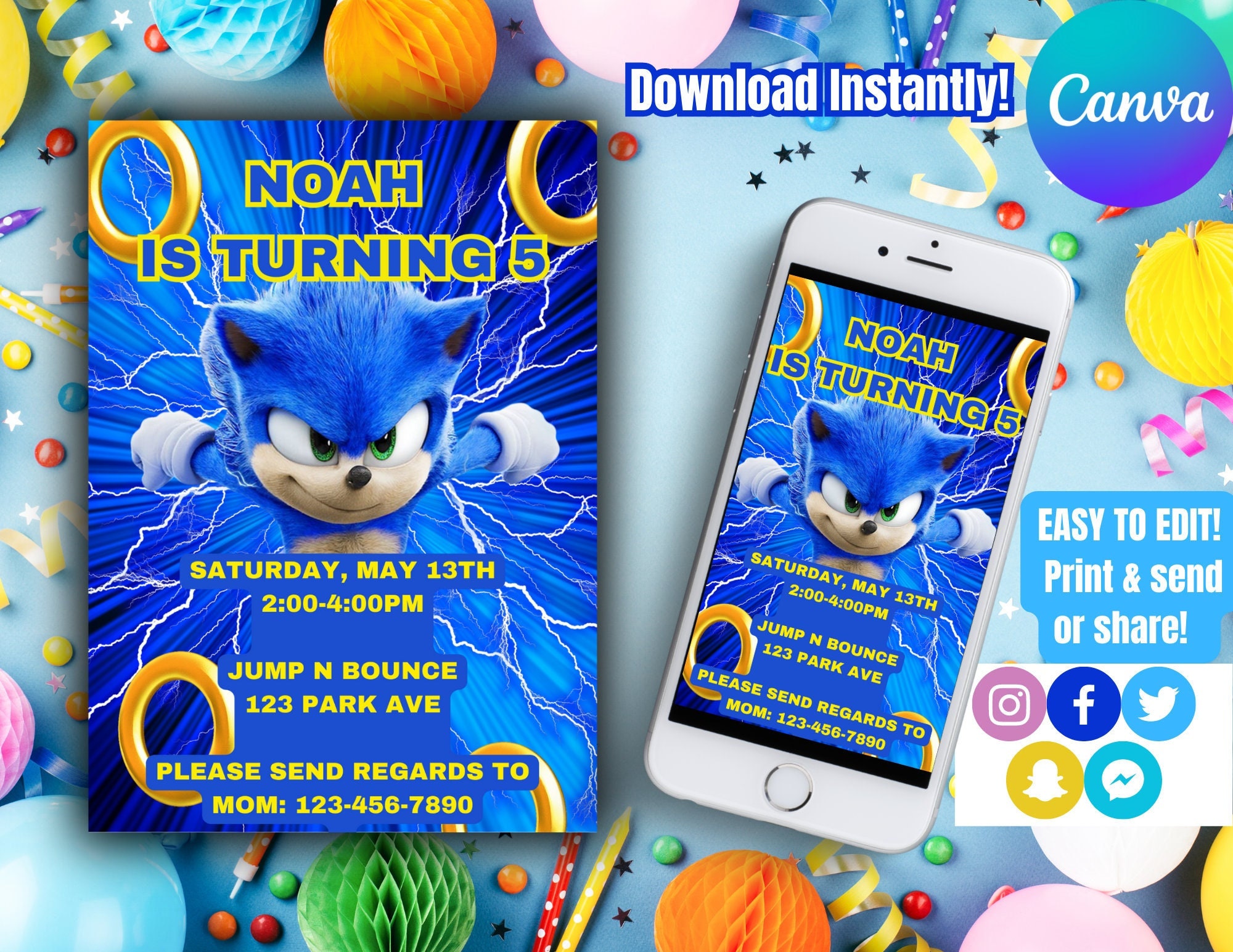 Sonic the Hedgehog Birthday Invitation - Etsy
