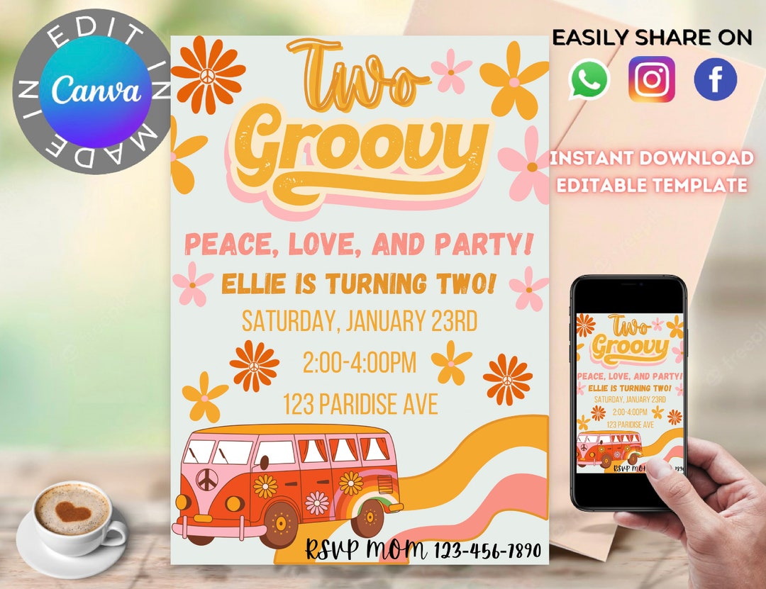 Two Groovy Birthday Invitation - Etsy